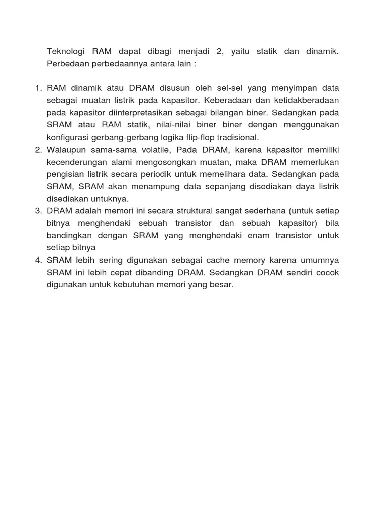 Perbedaan SRAM Dan DRAM | PDF | Komputer