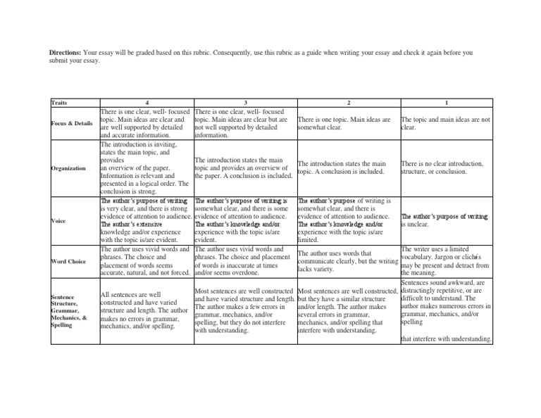 Grading rubric essay directions | PDF | Essays | Neuropsychological Assessment