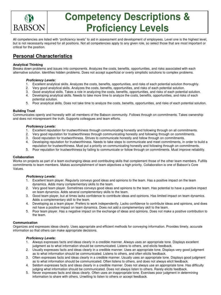 Competencies With Proficiency Levels | PDF | Performance Appraisal | Goal