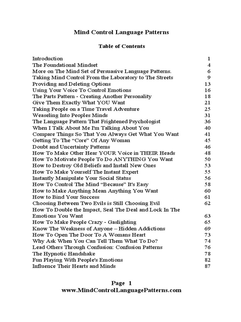 Mind Control Language Patterns | PDF | Perception | Persuasion