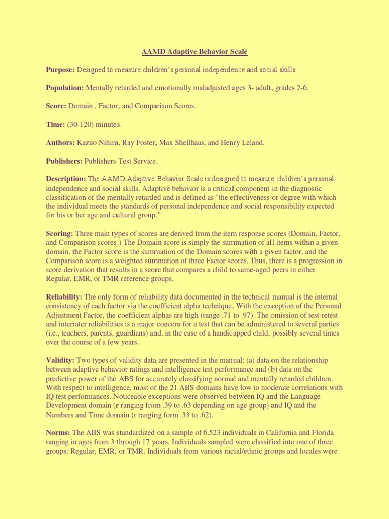 AAMD Adaptive Behavior Scale | PDF | Intelligence Quotient ...