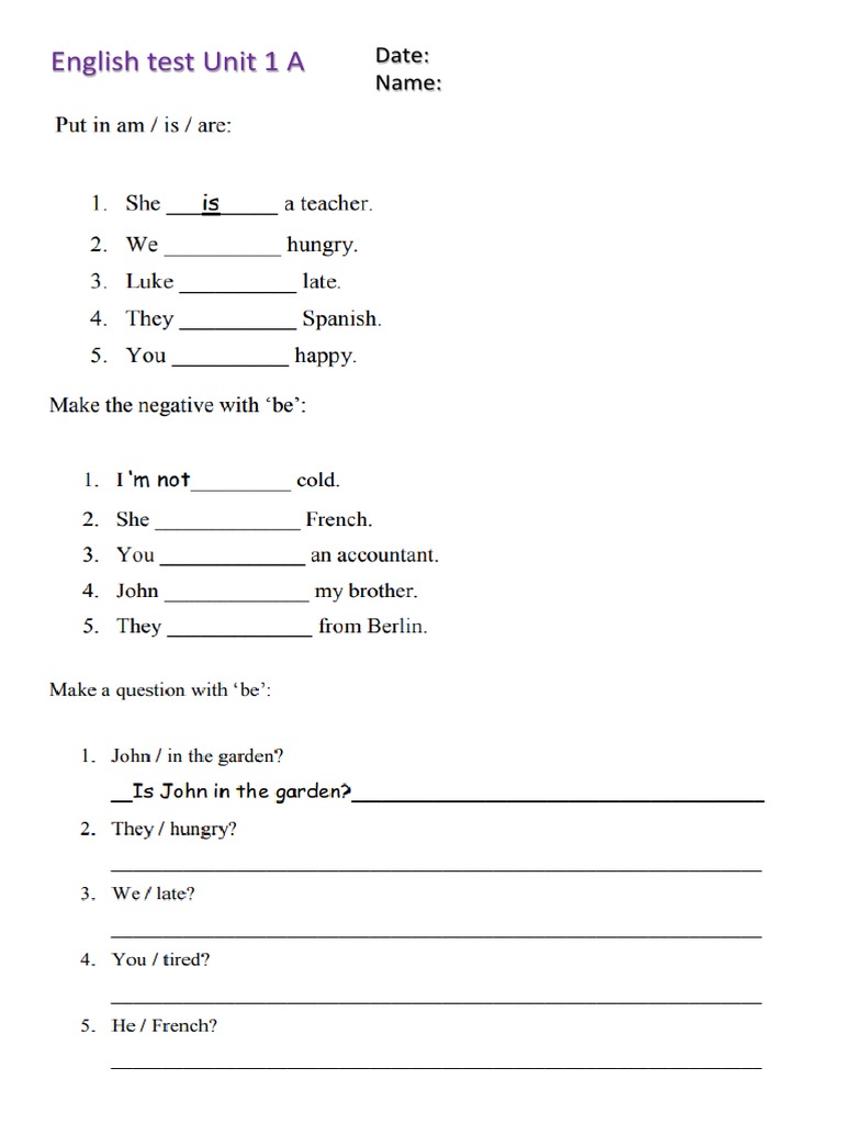 English Test Unit 1 A | PDF