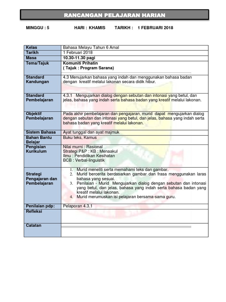 RPH BM Tahun 6 2018 | PDF