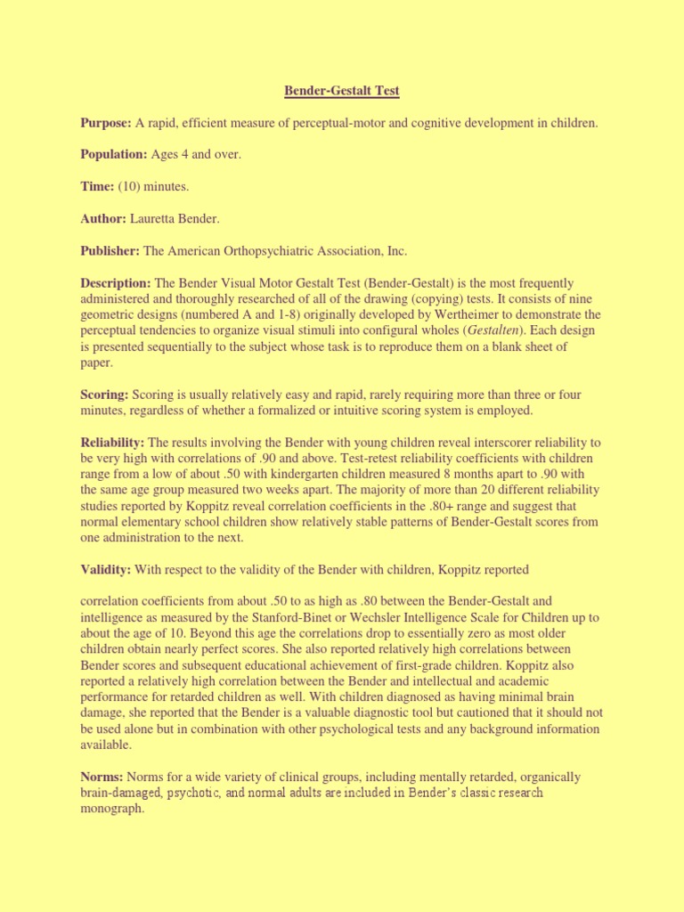 Bender Gestalt Test | PDF | Epistemology | Psychological Concepts