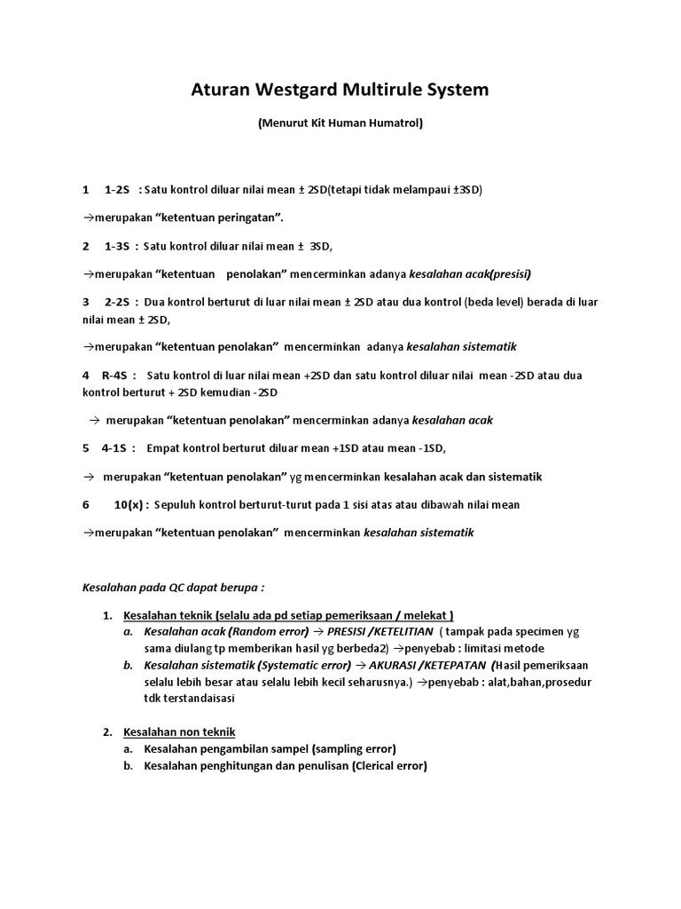 Aturan Westgard Multirule System | PDF