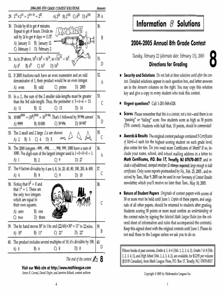 Grade 8 2004-05 Solutions | PDF