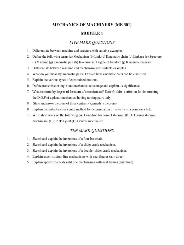 Mechanics of Machinery Question Bank | PDF | Science & Mathematics ...