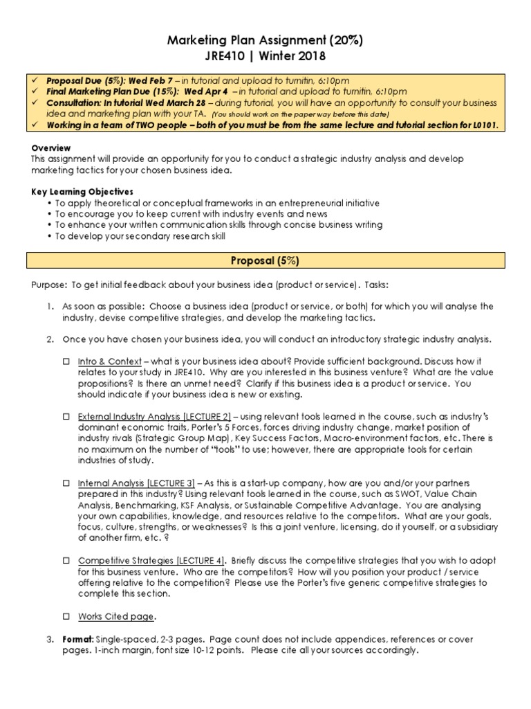Marketing Plan Assignment for a New Business Venture | PDF | Strategic ...
