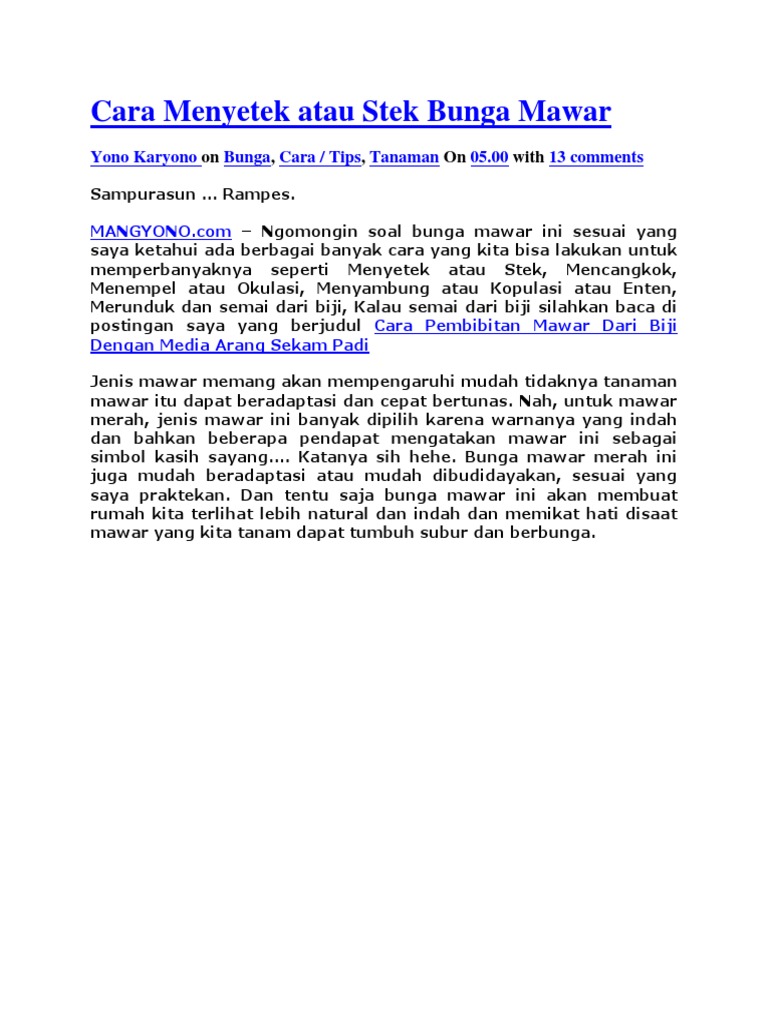 Cara Menyetek Atau Stek Bunga Mawar | PDF