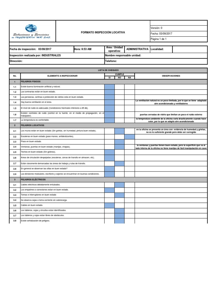 formato Inspección_Locativa | Ventana | Ingeniería de Edificación