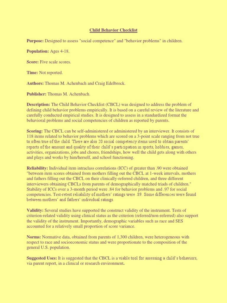 Child Behavior Assessment Tool | PDF | Validity (Statistics) | Tests