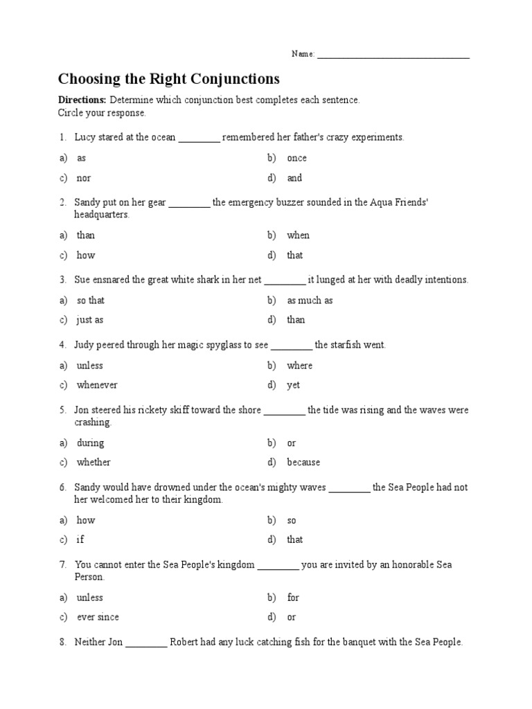 Choosing The Right Conjunction Worksheet Reading Level 03 | PDF | Nature