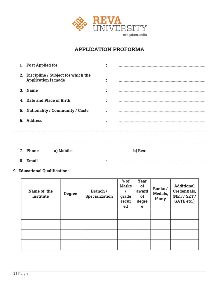 REVA University Resume Format | Download Free PDF | Academia | Further ...