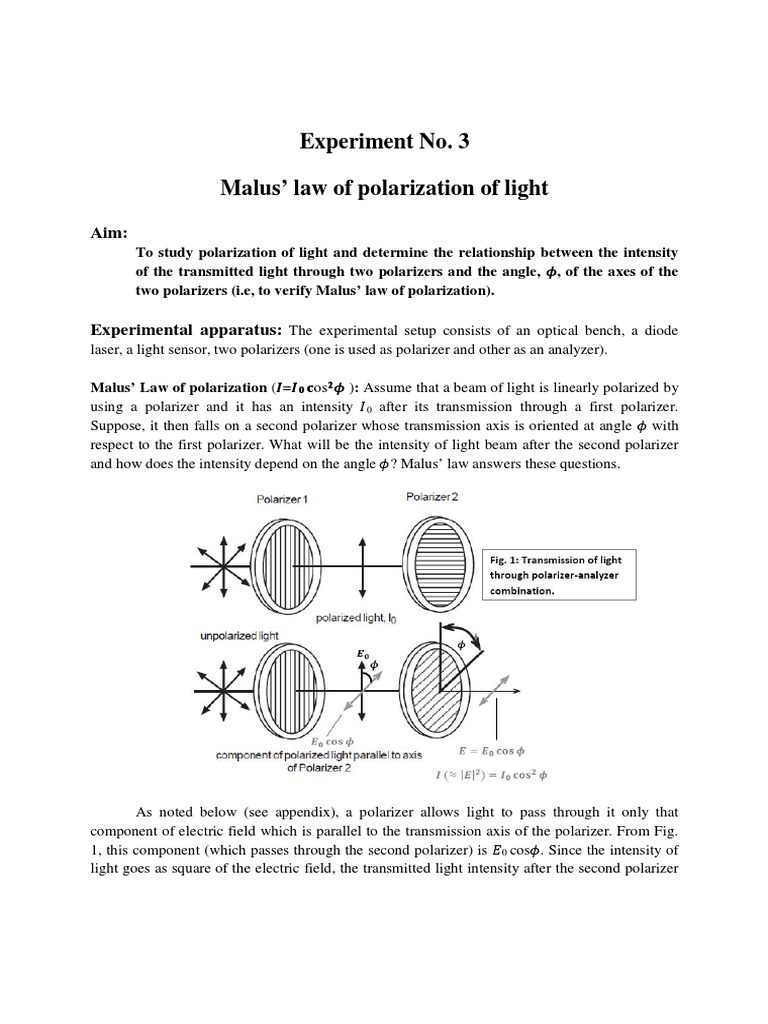 Expt 3 Malus Law - New | PDF | Polarization (Waves) | Motion (Physics)