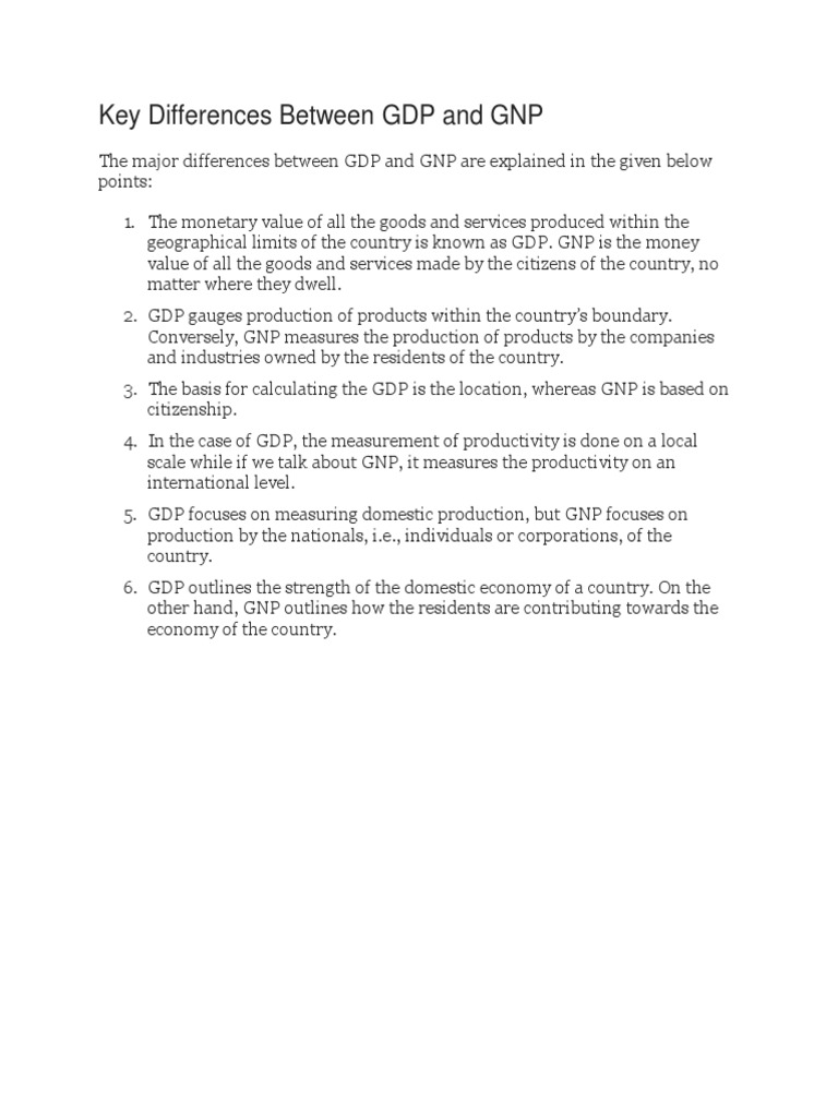 GDP vs GNP: Key Differences Between the Two Economic Indicators | PDF ...