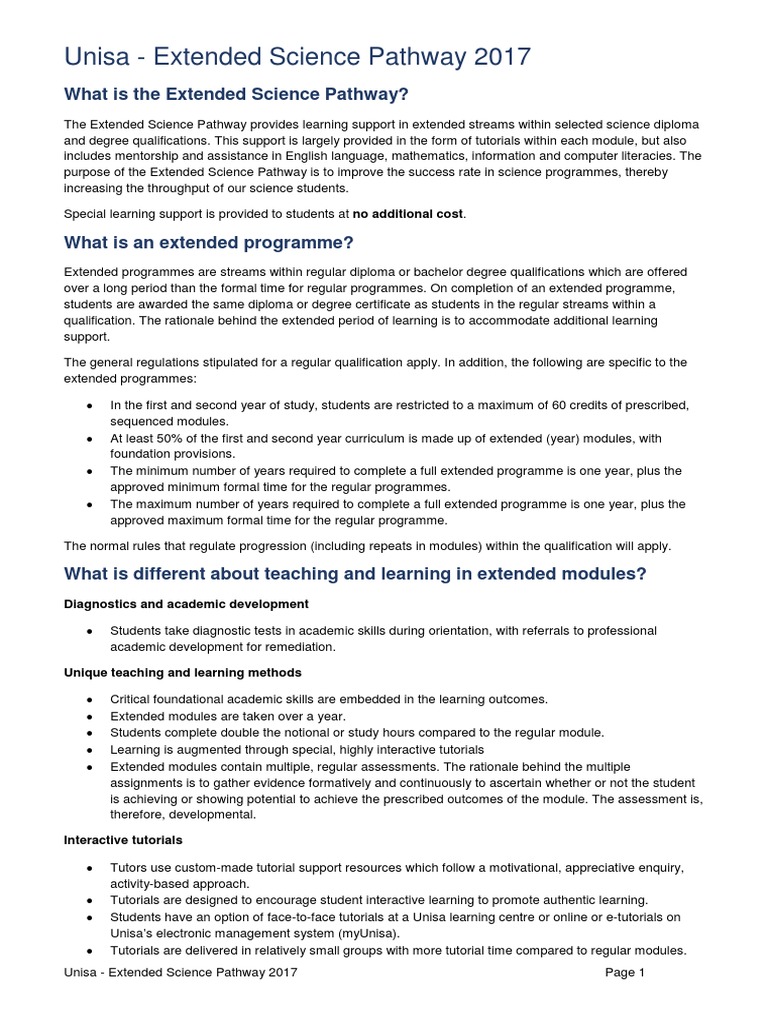 Extended Science Pathway Unisa | PDF | Schools | Further Education