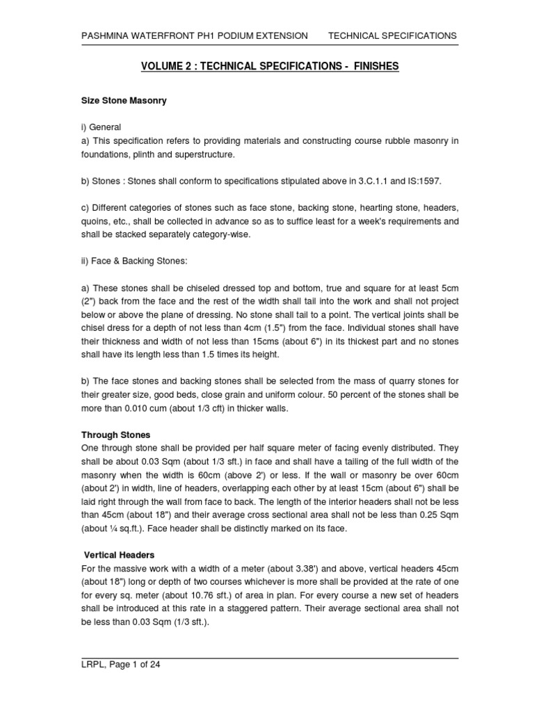 Technical Specifications for Stone Masonry Finishes in the Pashmina ...