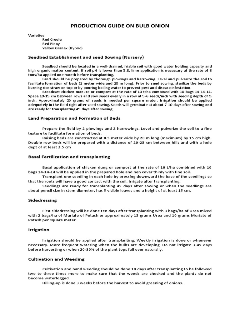 Production Guide On Bulb Onion: Seedbed Establishment and Seed Sowing ...