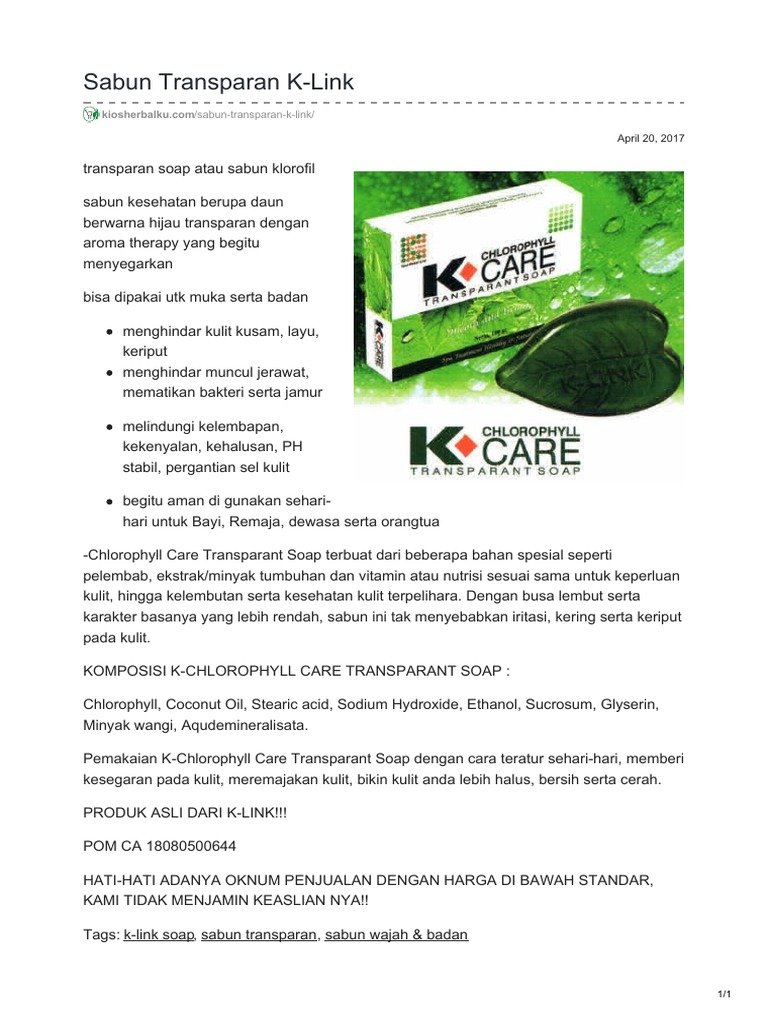 Sabun Transparan K Link | PDF