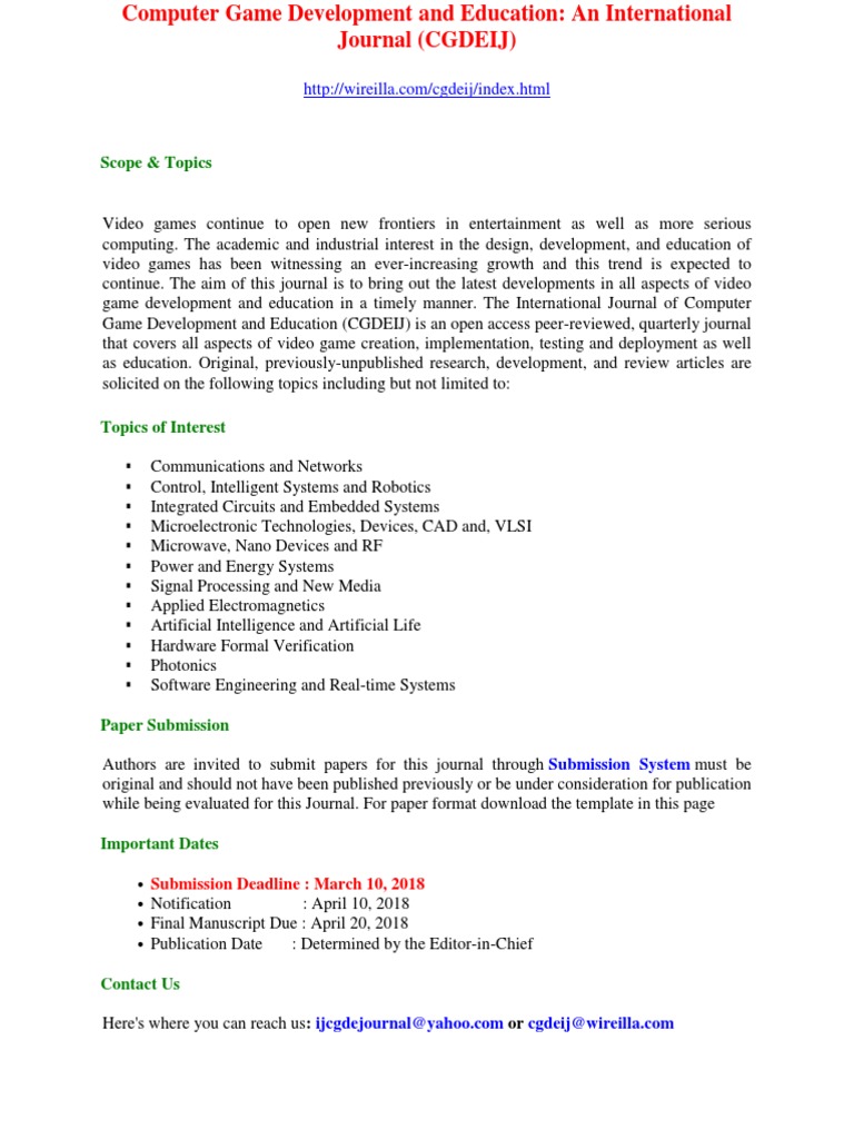 Computer Game Development and Education: An International Journal ...