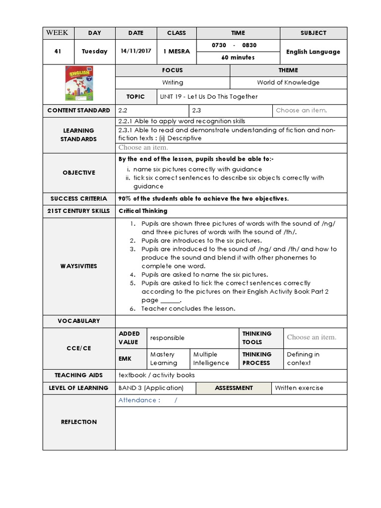 Year 1 English Lesson KSSR Semakan 2017 English Language 