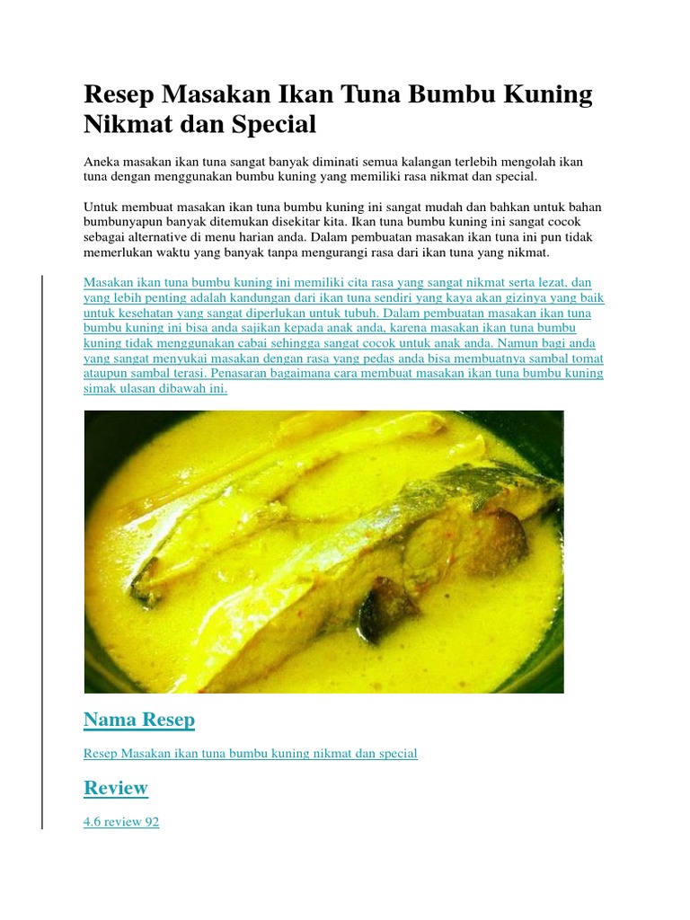 Resep Masakan Ikan Tuna Bumbu Kuning Nikmat Dan Special | PDF
