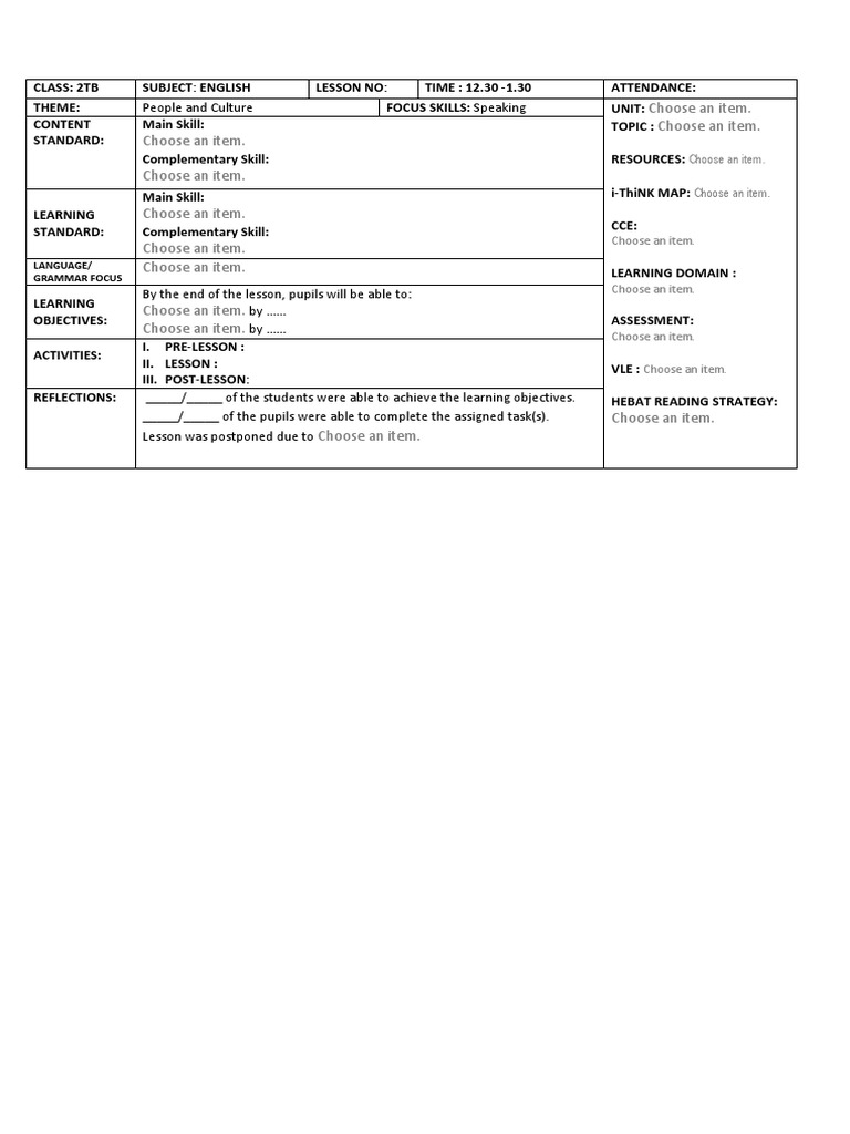 Template Form 2 Lesson Plan | PDF | Lesson Plan | Educational Assessment