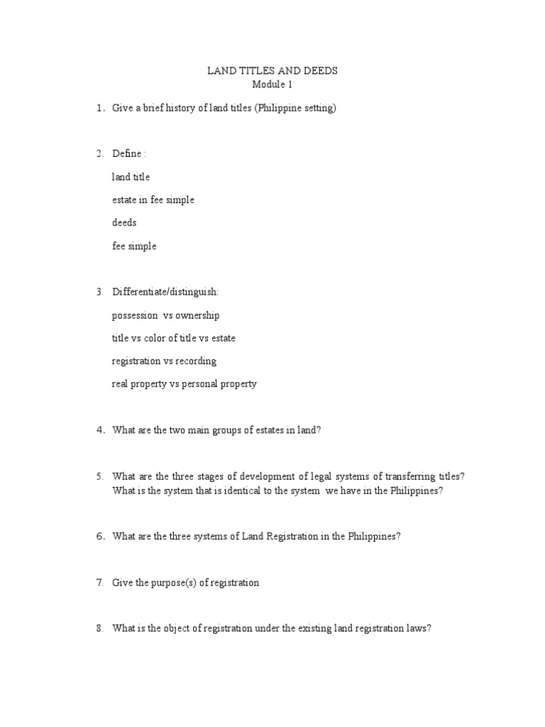 Land Titles and Deeds (Module 1) | PDF | Fee Simple | Title (Property)