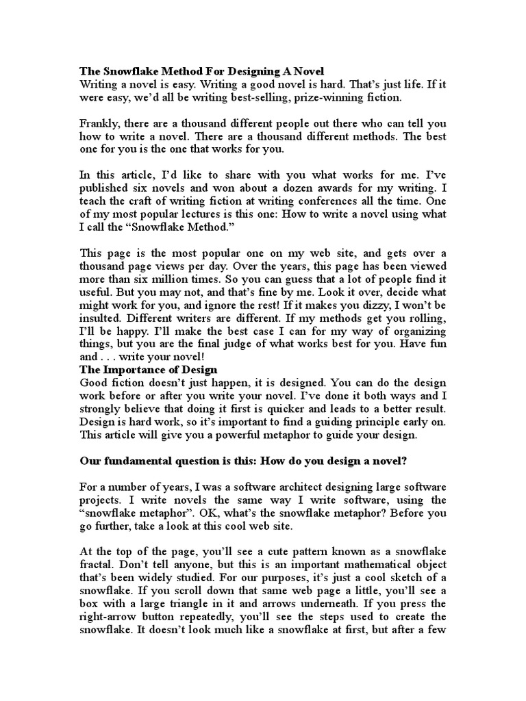 The Snowflake Method For Designing A Novel | PDF | Plot (Narrative ...