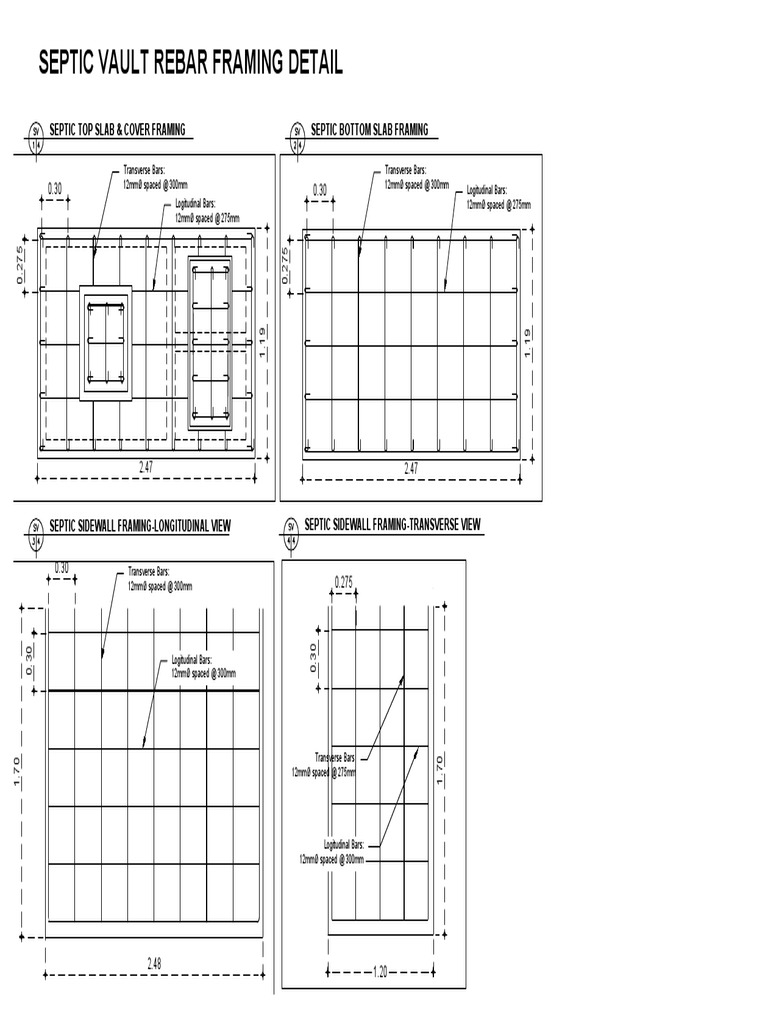 Septic Vault Rebar Framing Detail: Septic Top Slab & Cover Framing Septic Bottom Slab Framing | PDF