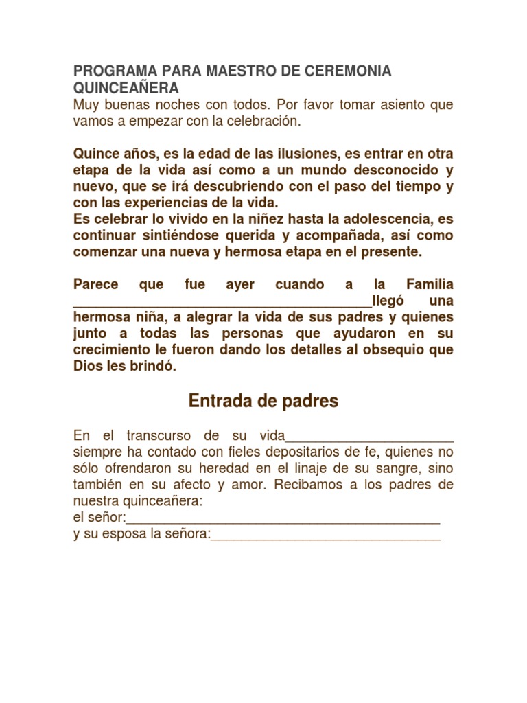 Programa para Maestro de Ceremonia Quinceañera Alexandra | PDF