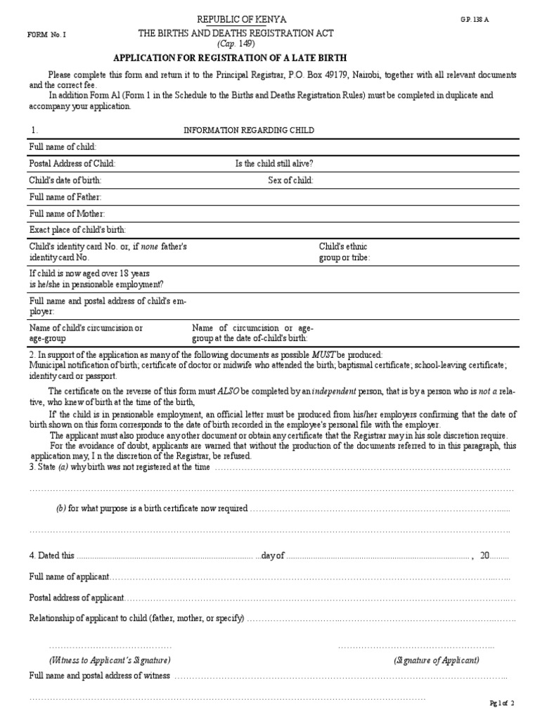 Late Birth Certificate Registration Form | PDF | Birth Certificate ...