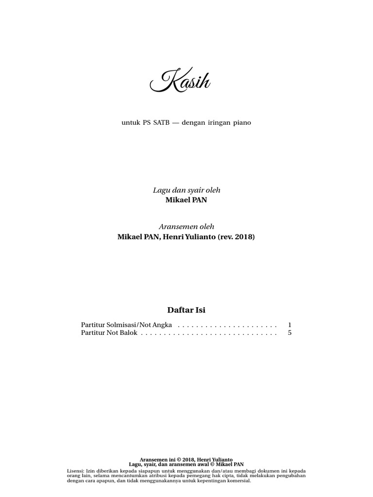 Kasih - Mikael PAN (SATB) PDF | PDF