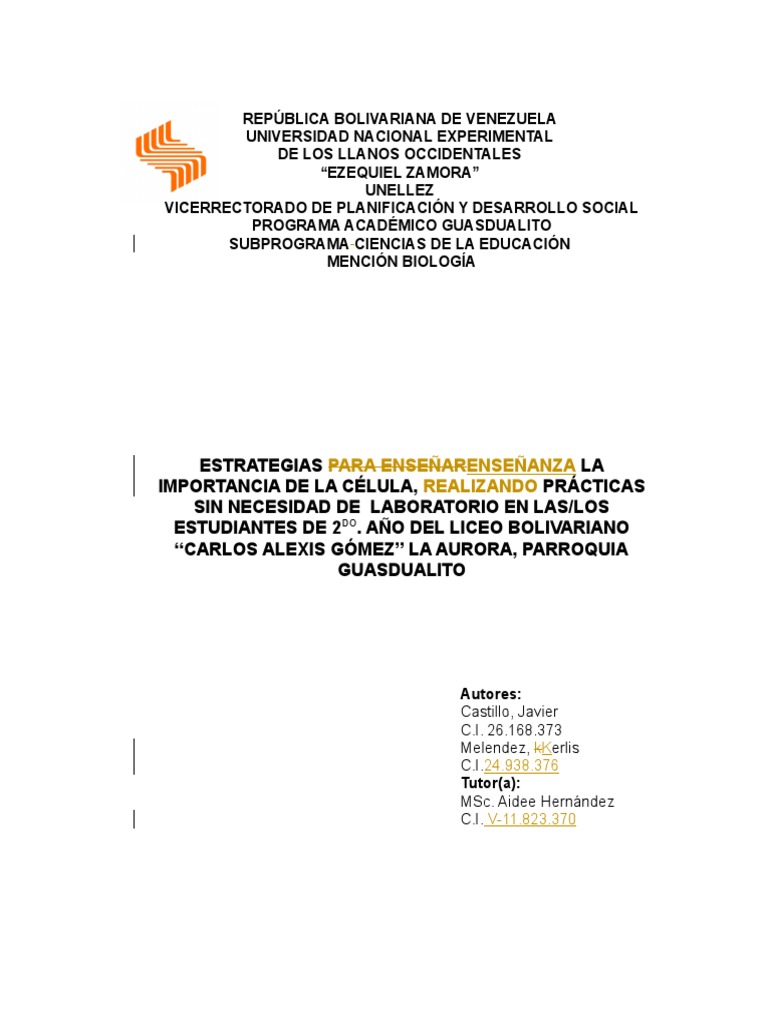 Proyecto Unellez Dic 2017 | PDF | Nucleo celular | Biología Celular) Proyecto Unellez Dic 2017 | PDF | Nucleo celular | Biología Celular)