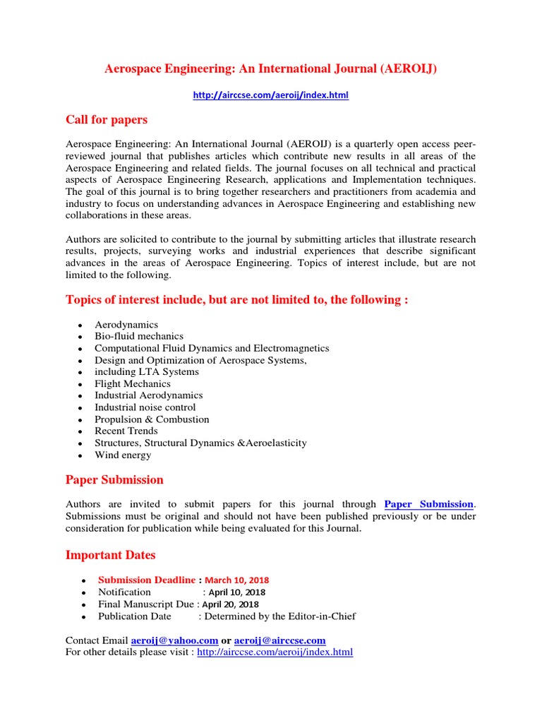Aerospace Engineering Journal CFP | PDF
