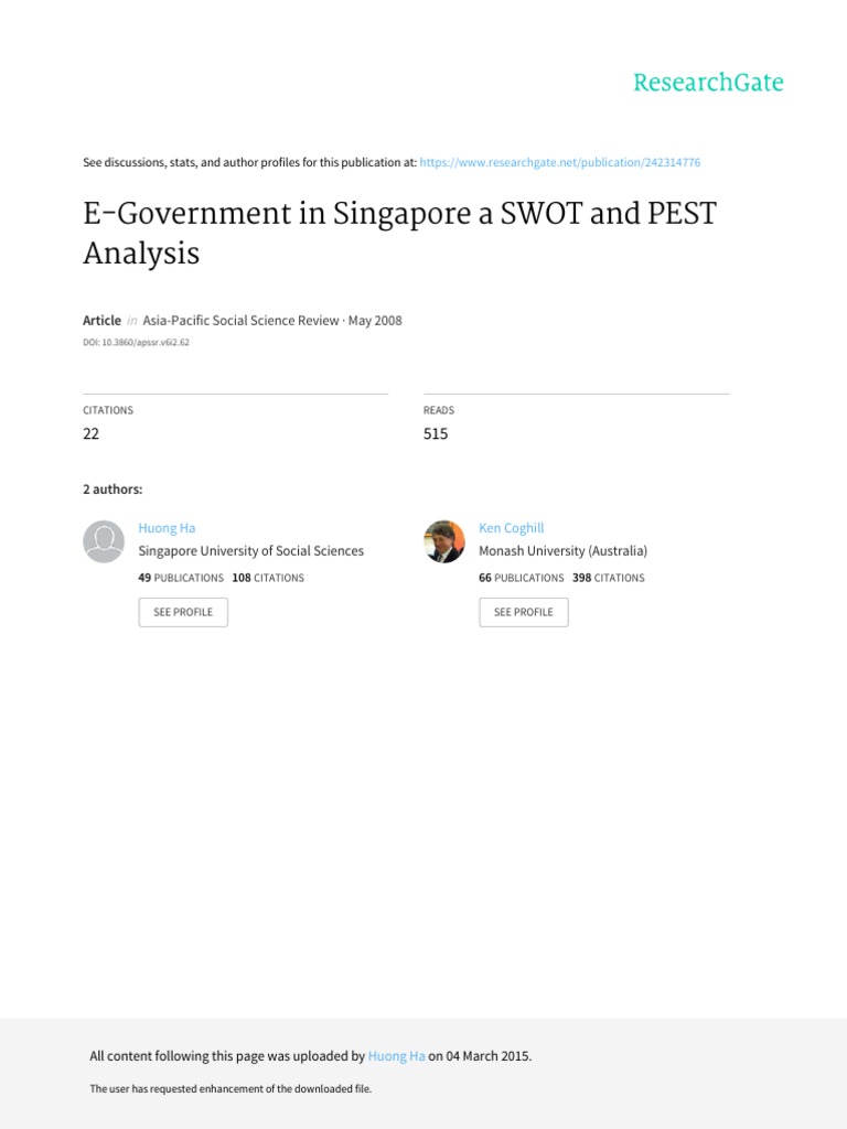 E-Government in Singapore A SWOT and PEST Analysis | PDF | E Government ...