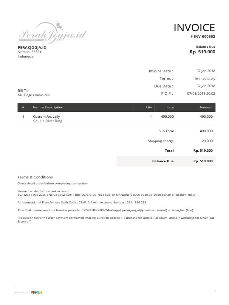 Contoh Invoice | PDF | Invoice | Financial Technology