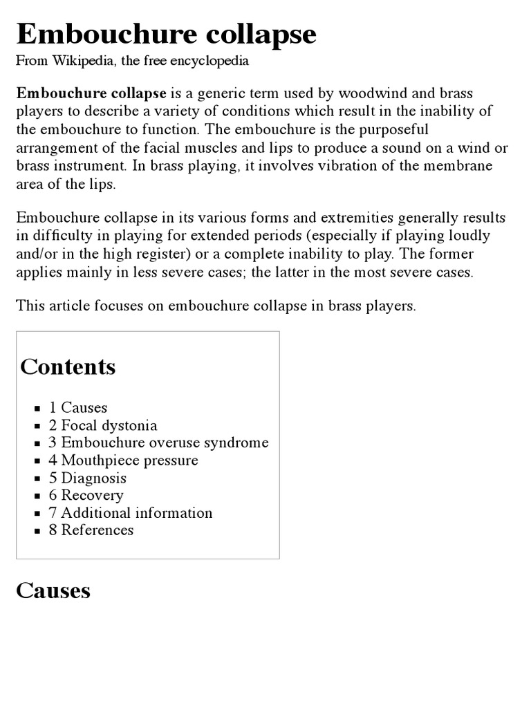 Embouchure Collapse - Wikipedia, The Free Encyclopedia | PDF | Nervous ...