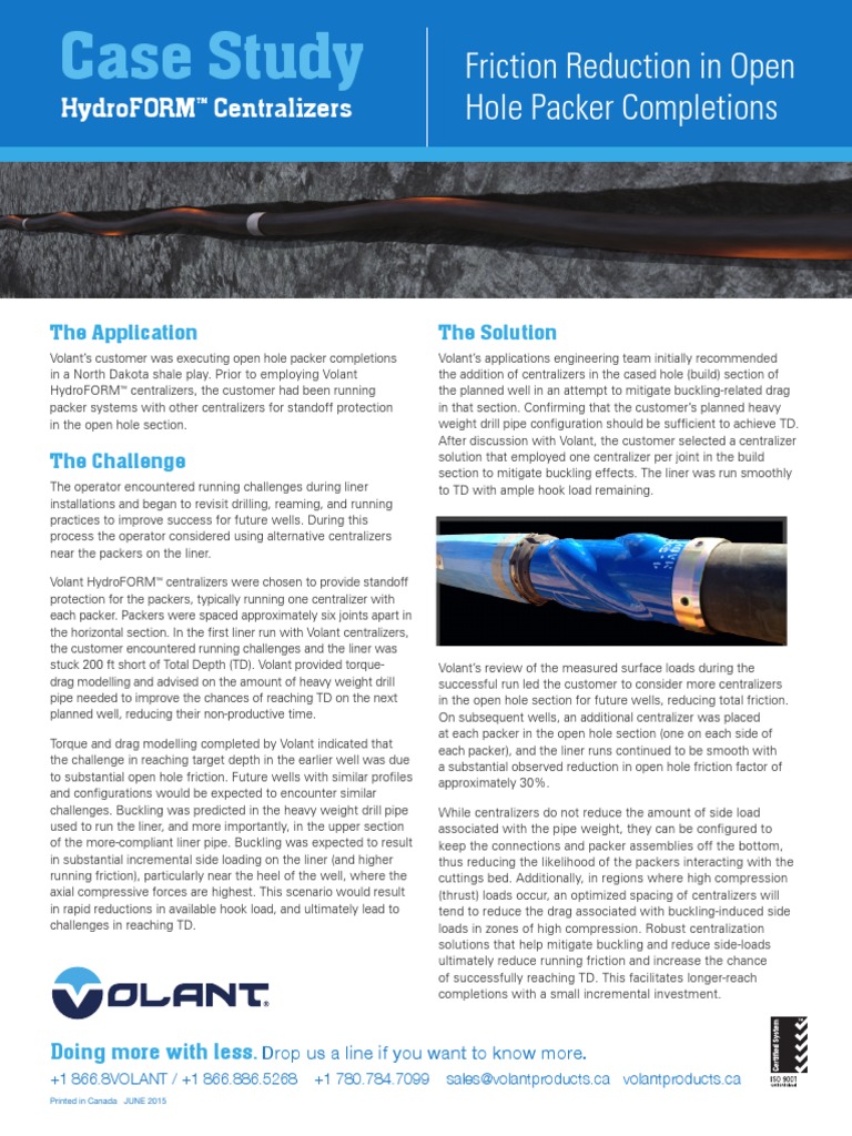 Volant HydroFORM Centralizer Case Study - Open Hole Packer Completions ...