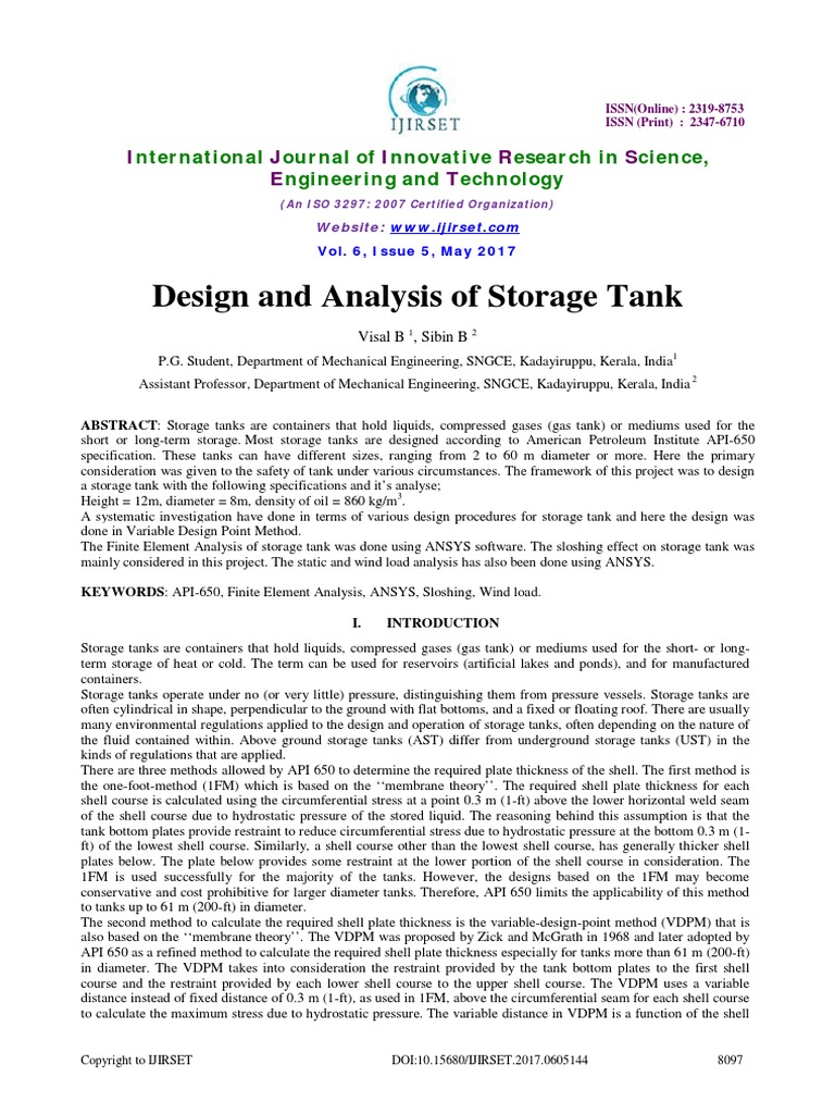 Design and Analysis of Storage Tank - ANSYS Analysis | PDF ...