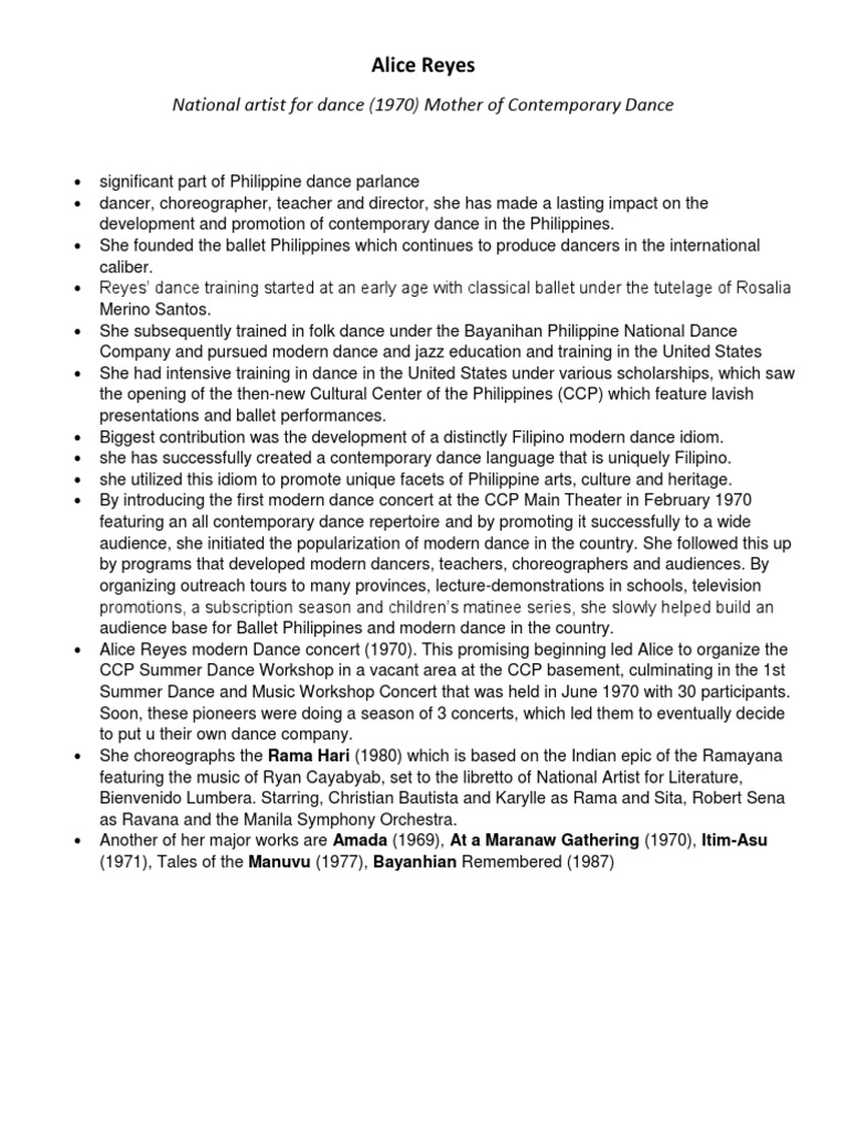 Alice Reyes | Dances | Entertainment