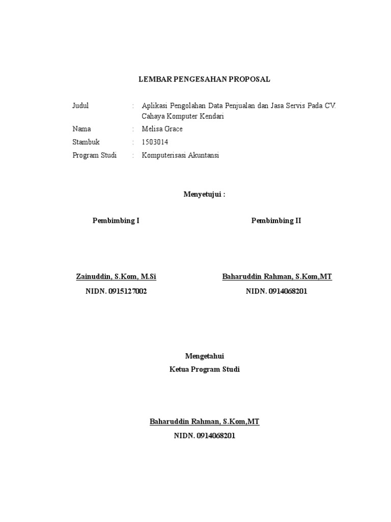 Lembar Pengesahan Proposal | PDF