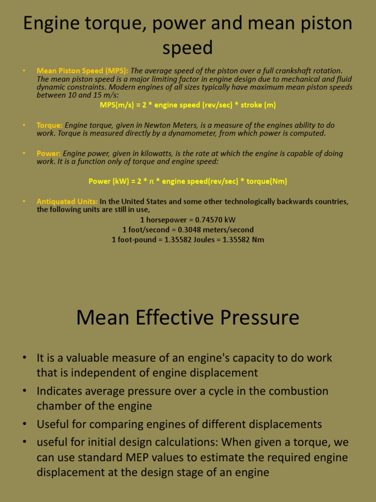 Engine Torque, Power and Mean Piston Speed | PDF | Internal Combustion ...