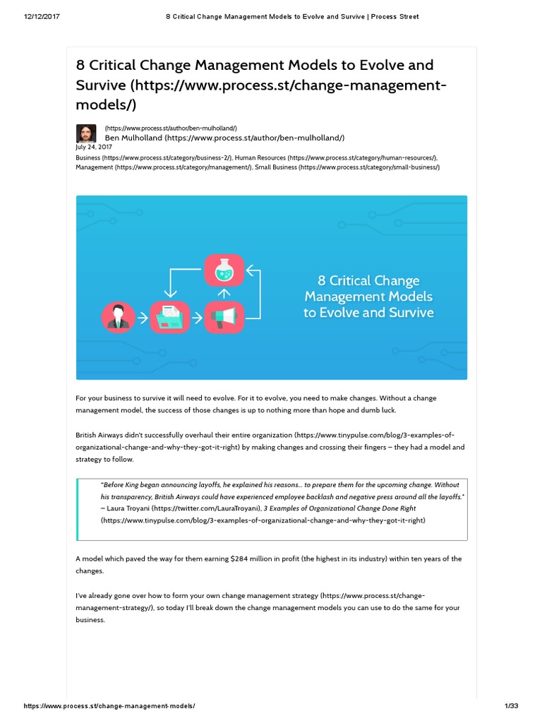 8 Critical Change Management Models To Evolve and Survive - Process ...