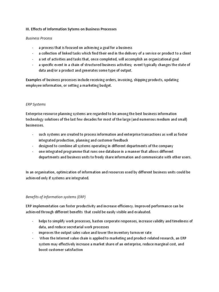 Effects On Business Processes | PDF | Enterprise Resource Planning | Business Process