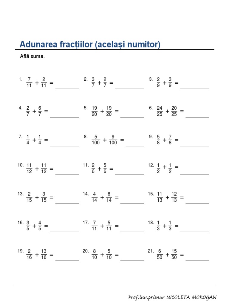 Matematica Adunari Cu Fractii PDF | PDF