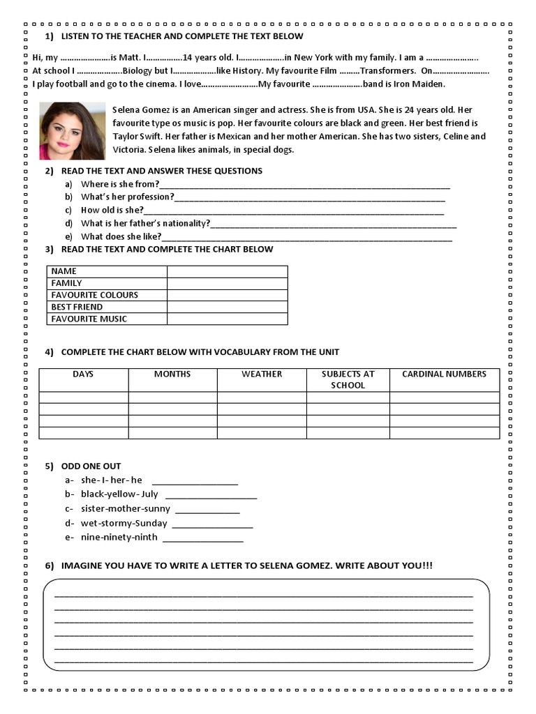 All About Me: Reading Comprehension | PDF