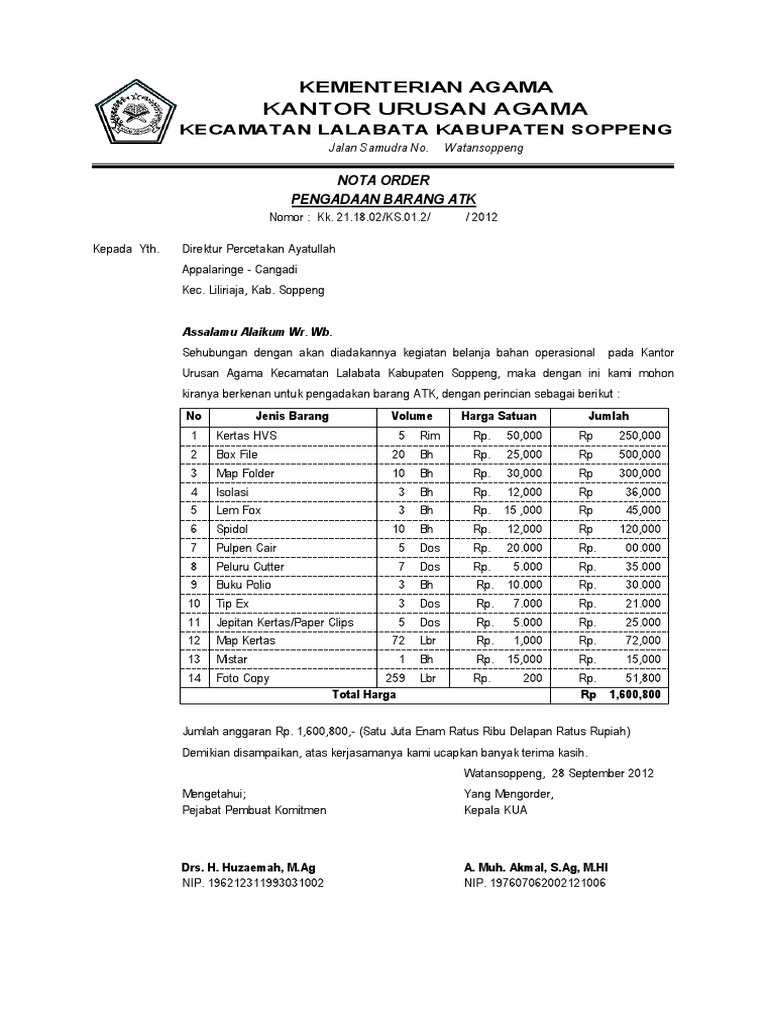 'Dokumen - Tips - Contoh Atk Belanja Operasional | PDF