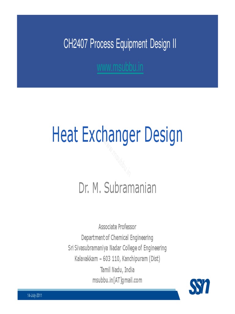 Designii Lecture 01b Heatexchangerdesign Pdf Fluid Dynamics Heat
