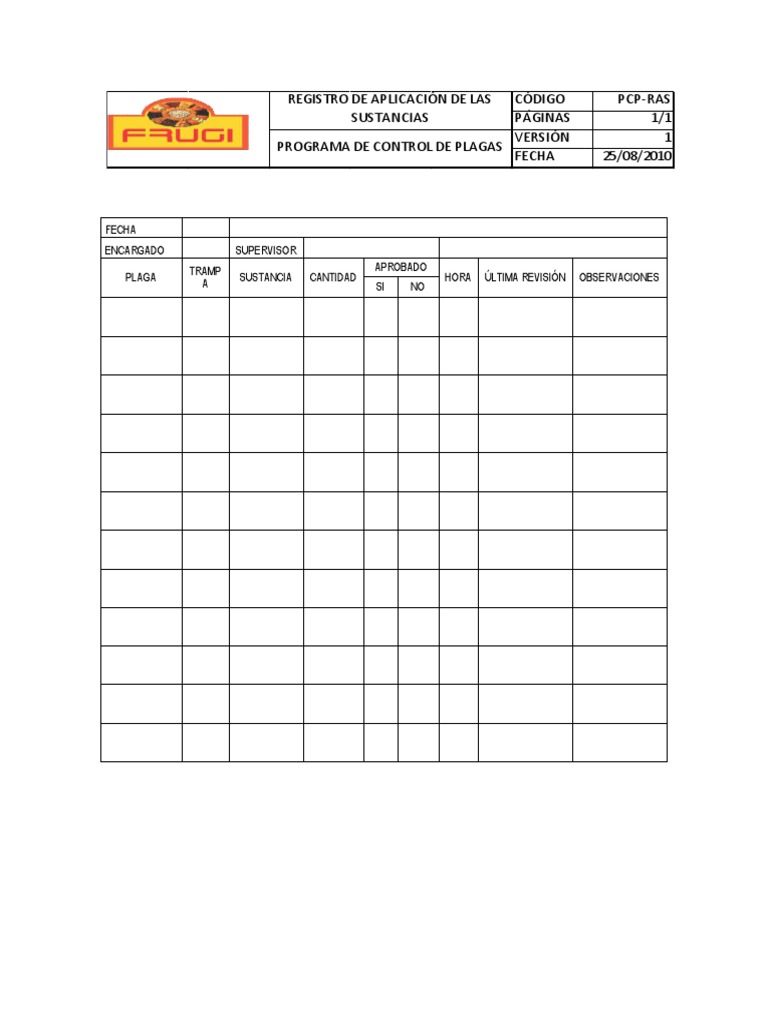 CONTROL DE PLAGAS-REGISTRO DE APLICACIÓN DE SUSTANCIAS